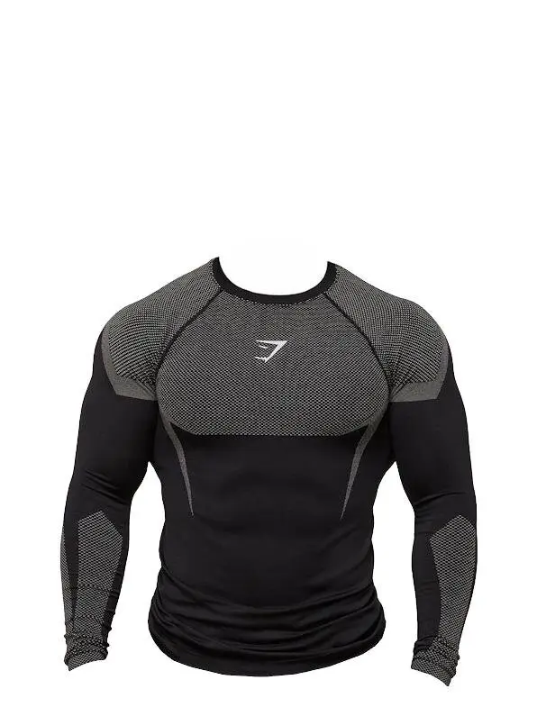 GYMSHARK Onyx 5.0 Seamless Long Sleeve T-shirt - Black/light Grey