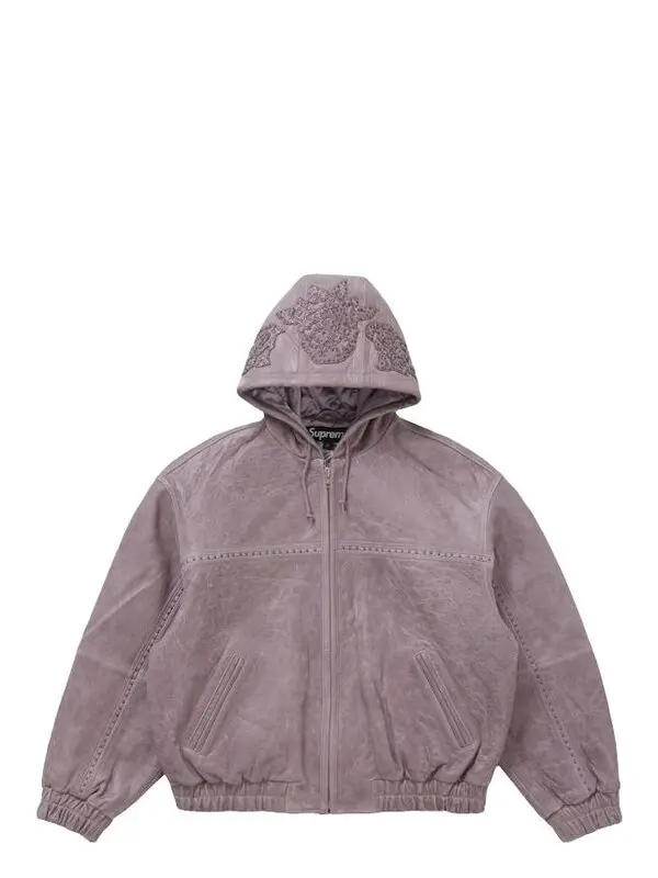 Supreme Studded Hooded Leather Jacket - Lilac