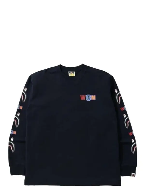 A BATHING APE Wgm Shark Relaxed Fit Long Sleeve Tee Shirt - Navy Blue