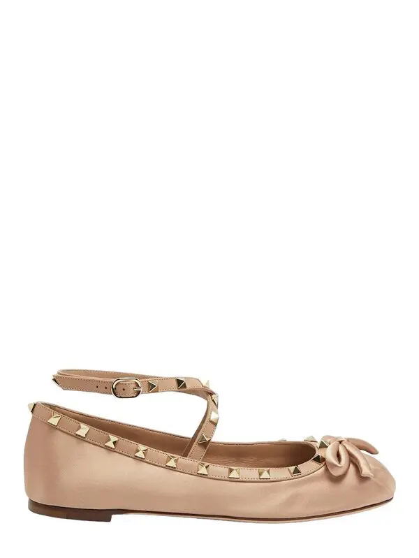 Valentino Garavani Rockstud Leather-trimmed Satin Ballet Flats - Rose