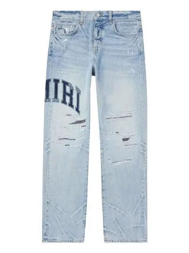 Amiri Varsity Logo Repair Straight Jean - Perfect Indigo