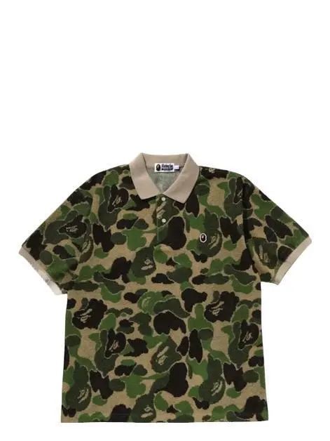 A BATHING APE Abc Camo Pile Jacquard Relaxed Fit Polo Shirt - Green