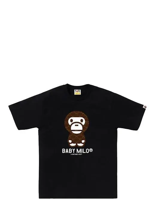 A BATHING APE College Monogram Baby Milo Tee Shirt - Black/brown