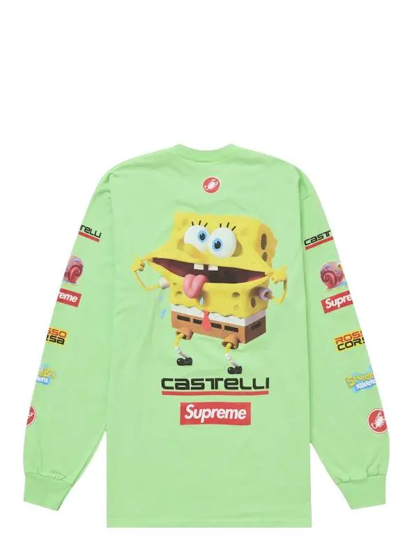 Supreme Spongebob/castelli Racing Long Sleeve Tee Shirt - Green