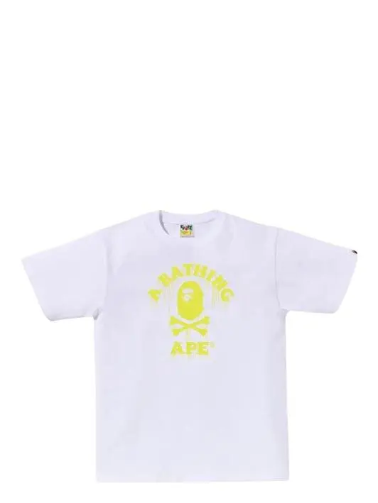 A BATHING APE Drip Ape Crossbone College Tee Shirt - White