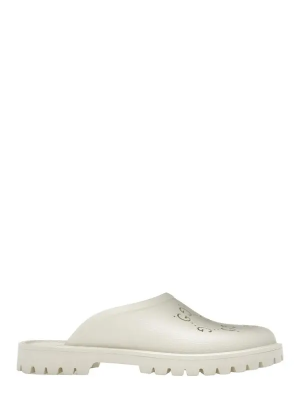 Gucci Cut Out Monogrammed Slip-on Sandals - Mystic White