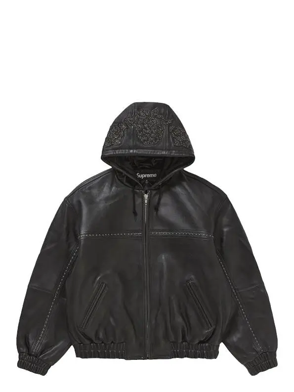 Supreme Studded Hooded Leather Jacket - Black