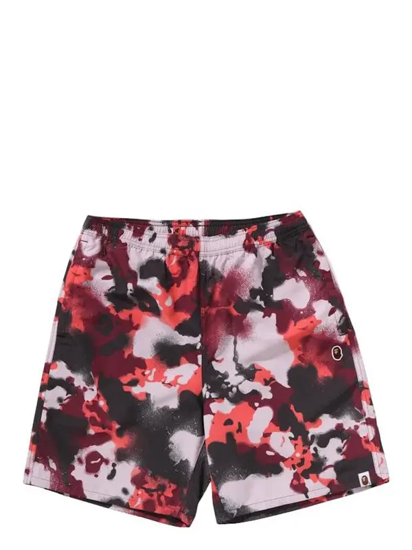 A BATHING APE Map Camo Regular Fit Beach Shorts - Red
