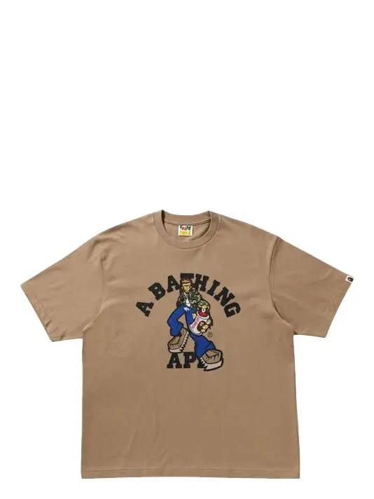 A BATHING APE Graffiti Character College Relaxed Fit Tee Shirt - Beige