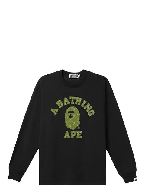A BATHING APE College Monogram College Relaxed Fit Long Sleeve Tee Shirt - Black