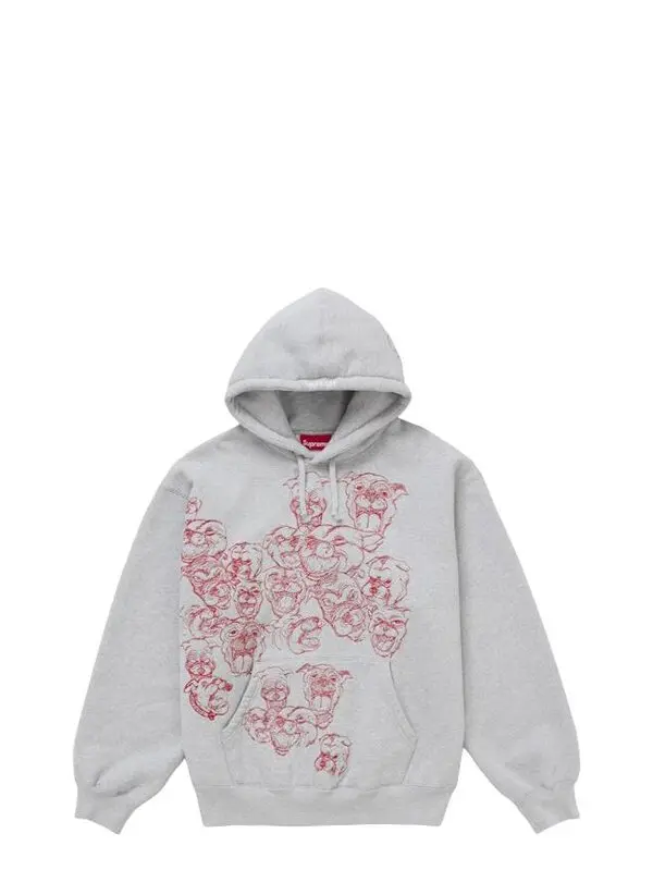 Supreme Pitbulls Embroidered Hooded Sweatshirt - Heather Grey