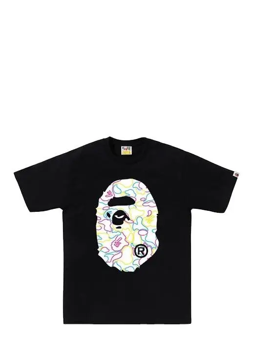 A BATHING APE Neon Camo Big Ape Head Tee Shirt - Black