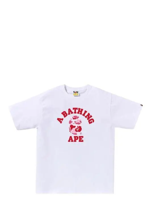 A BATHING APE Abc Camo College Tee Shirt - White/pink