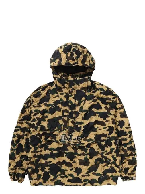 BAPE Crinkle Effect 1st Camo Half Zip Hoodie Jacket - Yellow