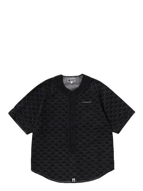 A BATHING APE College Monogram Baseball Short Sleeve Denim Shirt - Black