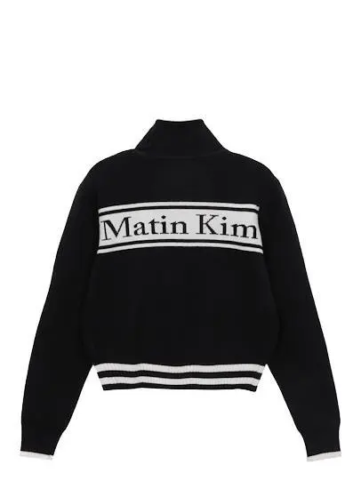 MATIN KIM Spell Point Stripe Knit Cardigan - Black