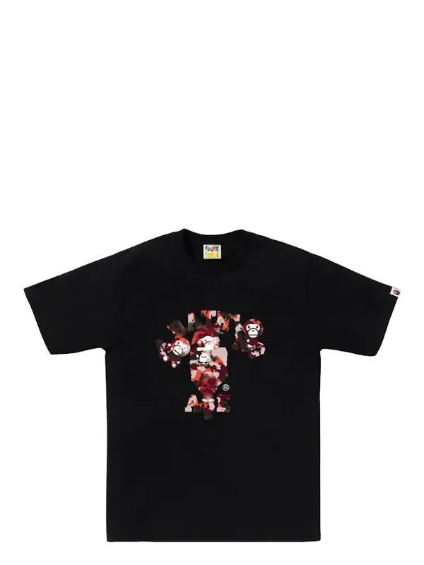 A BATHING APE Map Camo College Milo Tee Shirt - Black/red