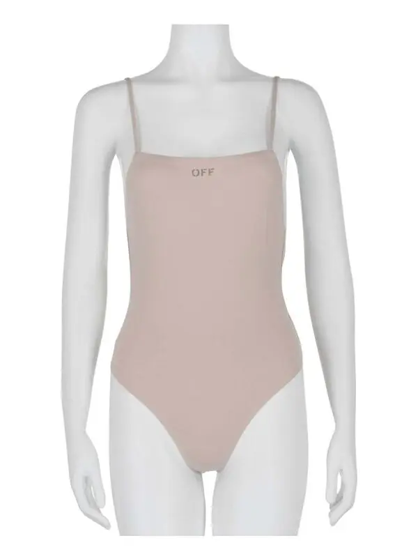 Off-White Straight Neckline Bodysuit - Beige