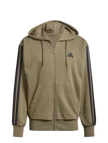 Adidas Essentials 3-stripes French Terry Full-zip Hoodie - Olive Strata/black