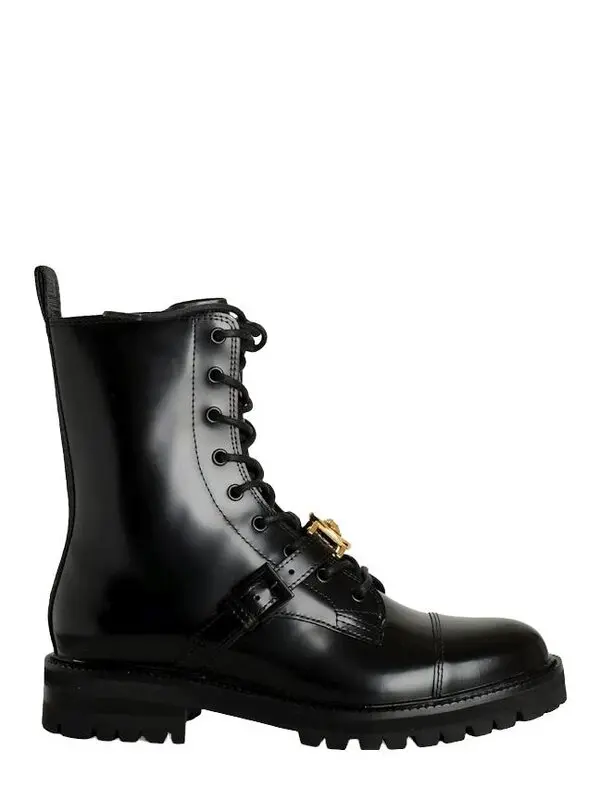Versace Patent Leather Combat Boots - Black