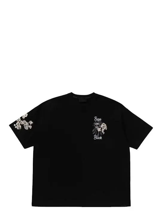 A BATHING APE Pearl Emb Floral Tee Shirt - Black