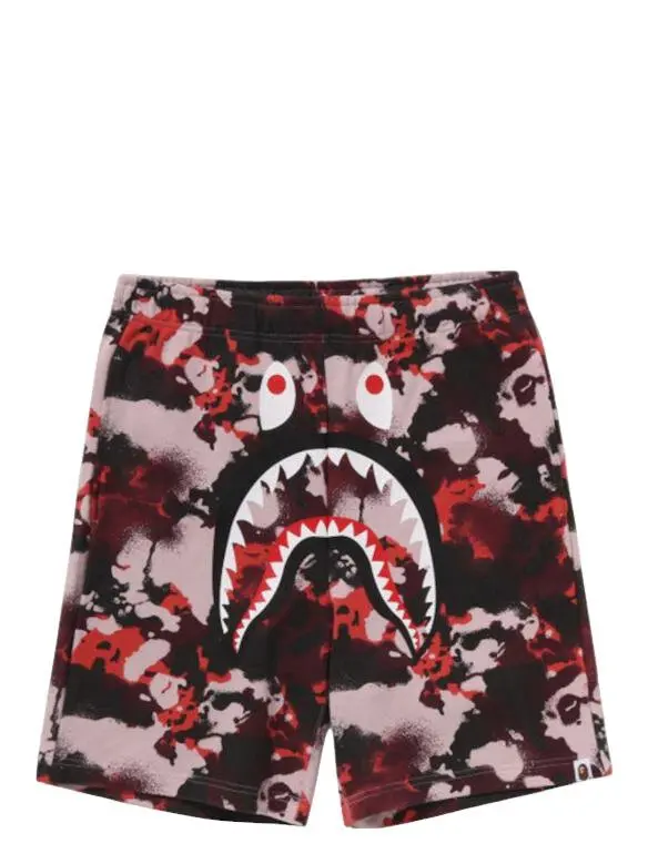 BAPE Map Camo Shark Sweat Shorts - Red