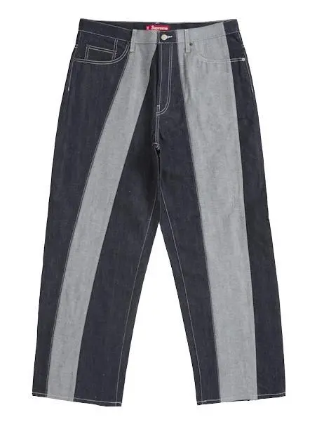 Supreme Paneled Stripe Baggy Jeans - Rigid Indigo