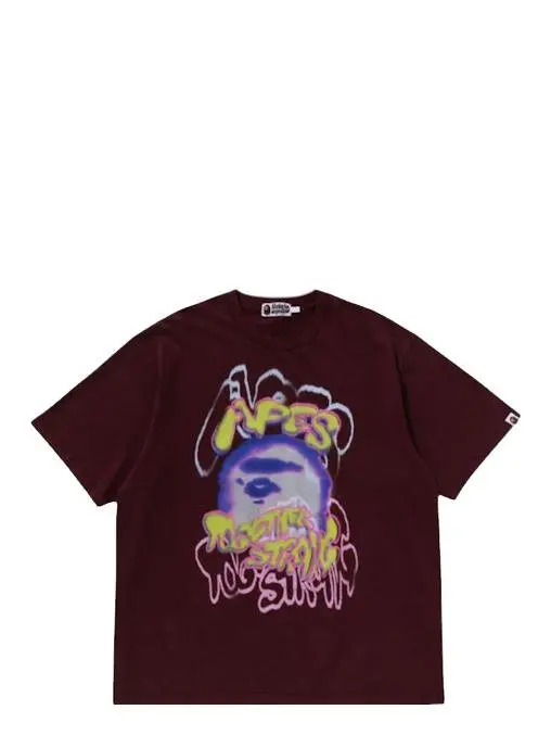 A BATHING APE Heavy Washed Logo Relaxed Fit Tee Shirt - Burgundy