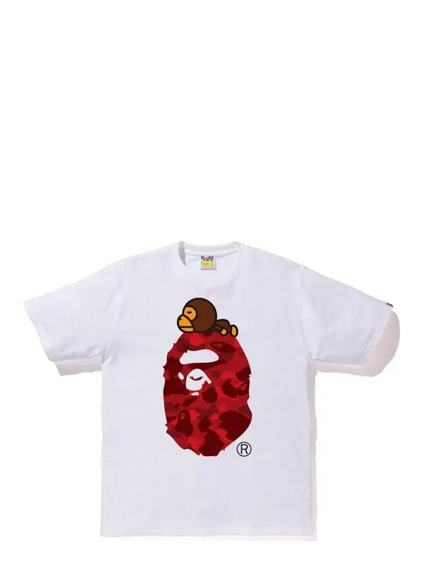 A BATHING APE Camo Milo On Big Ape Relaxed Tee Shirt - White/red
