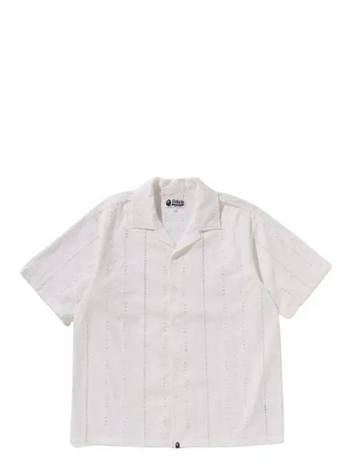 A BATHING APE Embroidery Open Collar Short Sleeve Shirt - Ivory