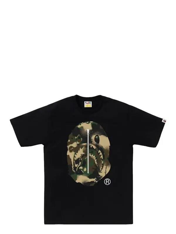 A BATHING APE Map Camo Ape Head Shark Tee Shirt - Black/green