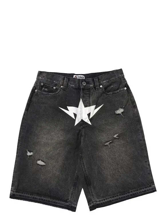 A BATHING APE Destroyed Sta Relaxed Fit 13oz Denim Shorts - Black
