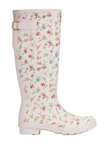 Hunter Original Back Adjustable Tall Rain Boots - Ivory/pink Floral