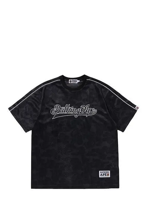 A BATHING APE Camo Stripe Baseball Logo Relaxed Fit Tee Shirt - Black