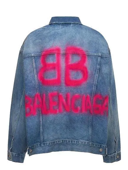 Balenciaga Bb Sprayed Large Fit Denim Jacket - Electric Blue/fuchsia