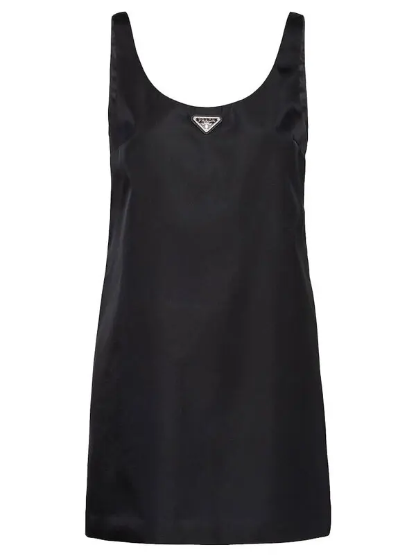 Prada Re-nylon Mini Dress With Logo Plaque - Black