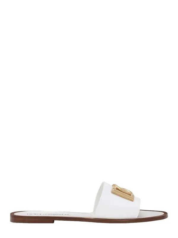 Dolce & Gabbana Calfskin Bianca Slides With Dg Logo - White