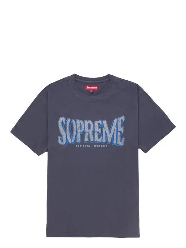 Supreme Flocked Washed Short Sleeve Top - Navy Blue