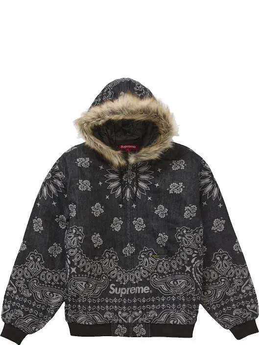 Supreme Bandana Jacquard Denim Hooded Work Jacket - Black