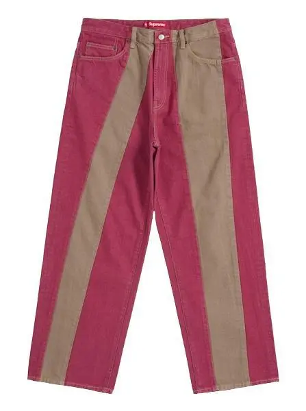 Supreme Paneled Stripe Baggy Jeans - Red
