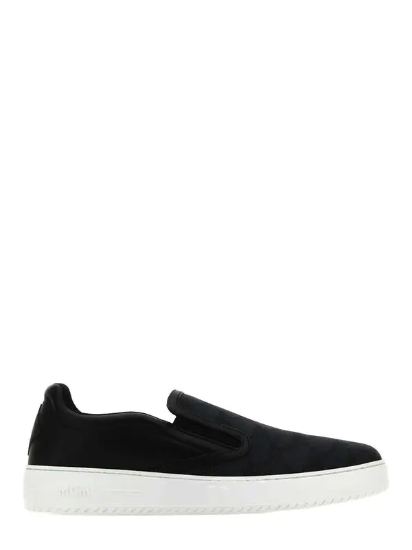 Mcm Monogram-print Leather Slip-on Sneakers - Black/grey