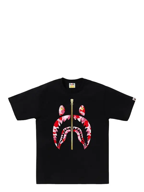 A BATHING APE Abc Camo Shark Tee Shirt - Black/pink