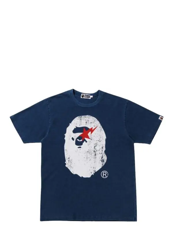 A BATHING APE Ape Head Sta Indigo Tee Shirt - Blue/light Indigo