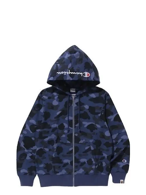 BAPE Champion Camo Zip Hoodie - Navy Blue Camo
