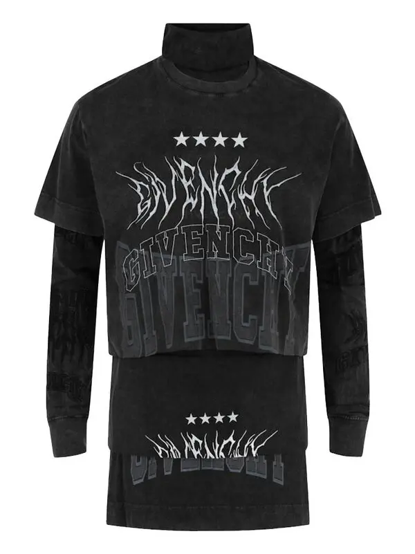 Givenchy Layered Long Sleeve Graphic T-shirt With Balaclava - Grey