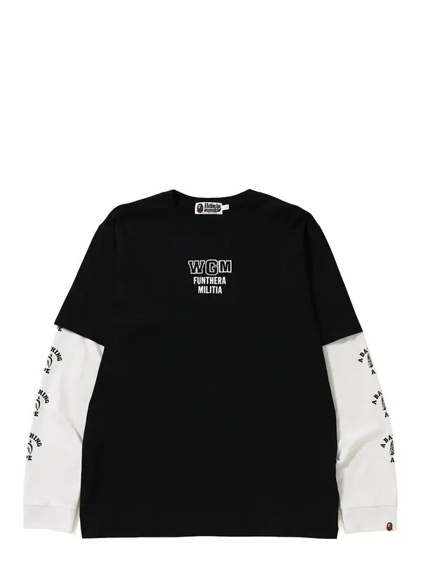 A BATHING APE Tiger Shark Layered Long Sleeve Tee Shirt - Black/white