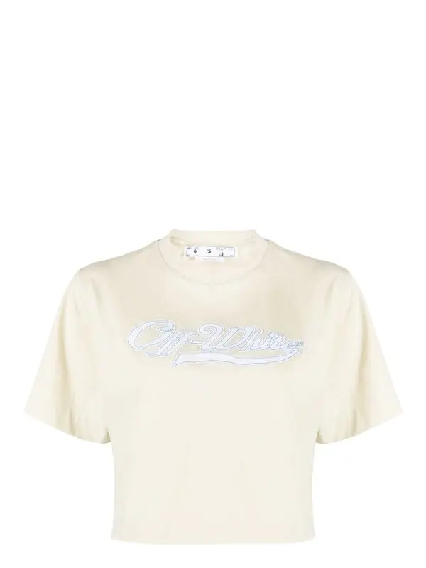 Off-White Logo Print Cropped T-shirt - Light Beige