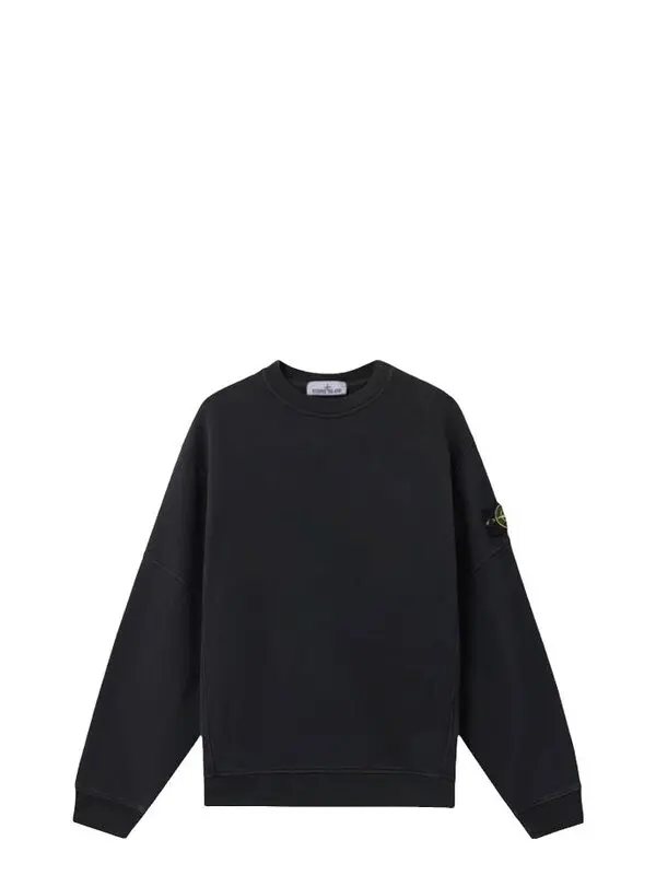 Stone Island Organic Cotton Diagonal Fleece Crewneck Sweatshirt - Black