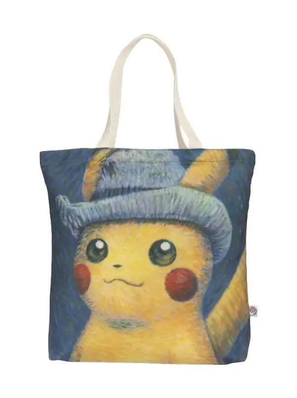 POKEMON Pikachu Inspired Self-portrait With Grey Felt Hat Canvas Tote - Multicolor