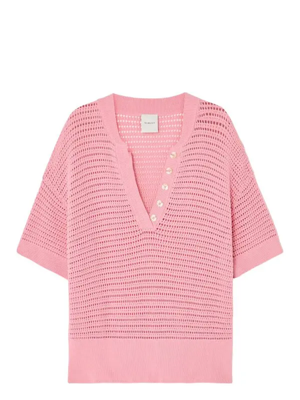 Varley Callie Open-knit Cotton Top - Pink